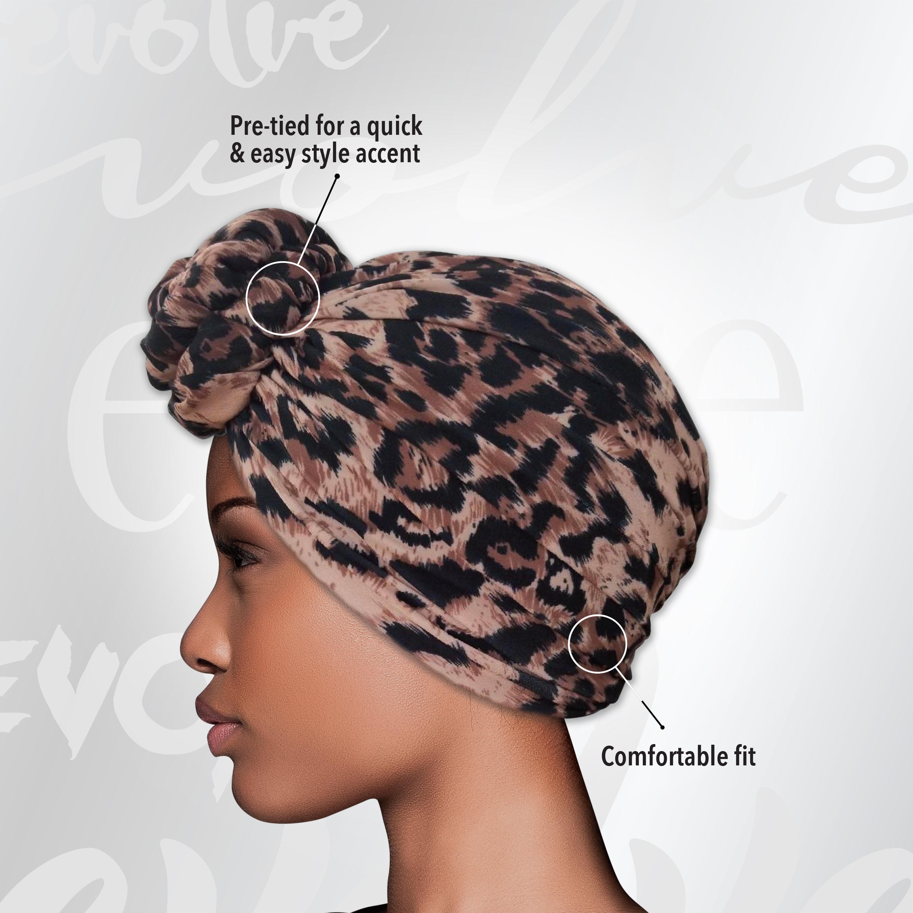 Evolve® Top Knot Turban, Animal Print 326 – Firstline Brands