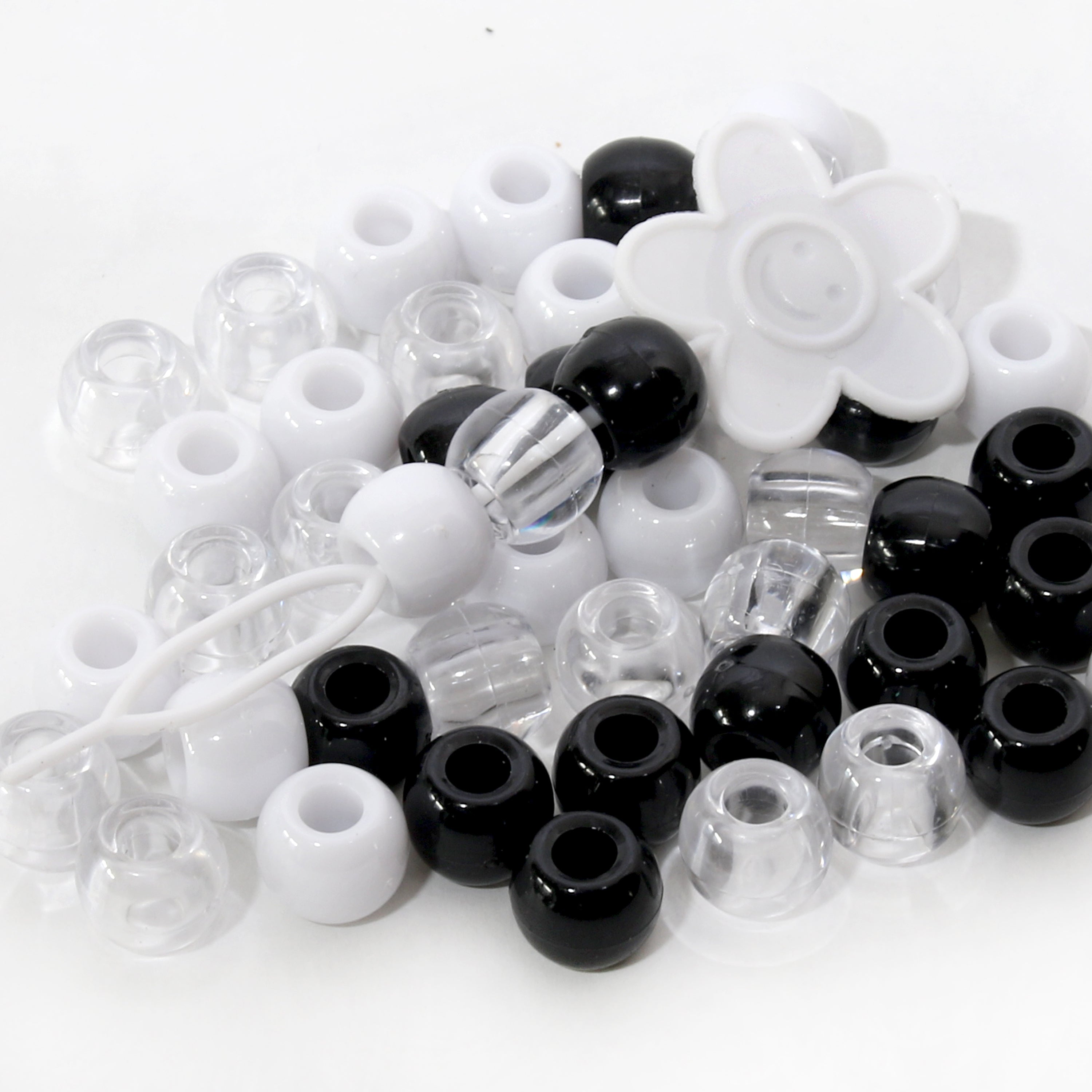 50-Pack Medium Multi-colored beads w/beader Set - (Black/Clear/White ...