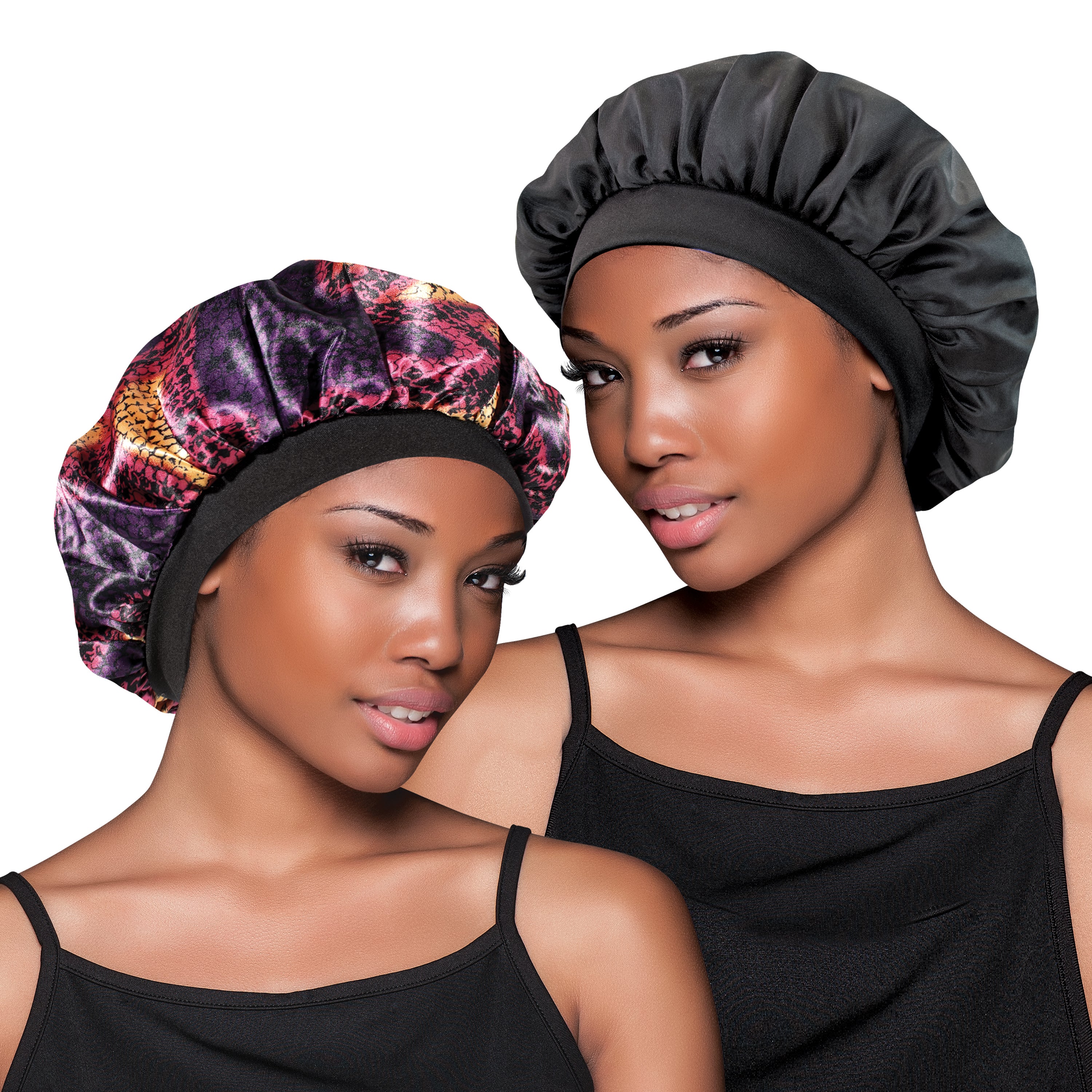 2-Pack Satin Bonnets Purple Snakeskin, Black 5995 – Firstline Brands