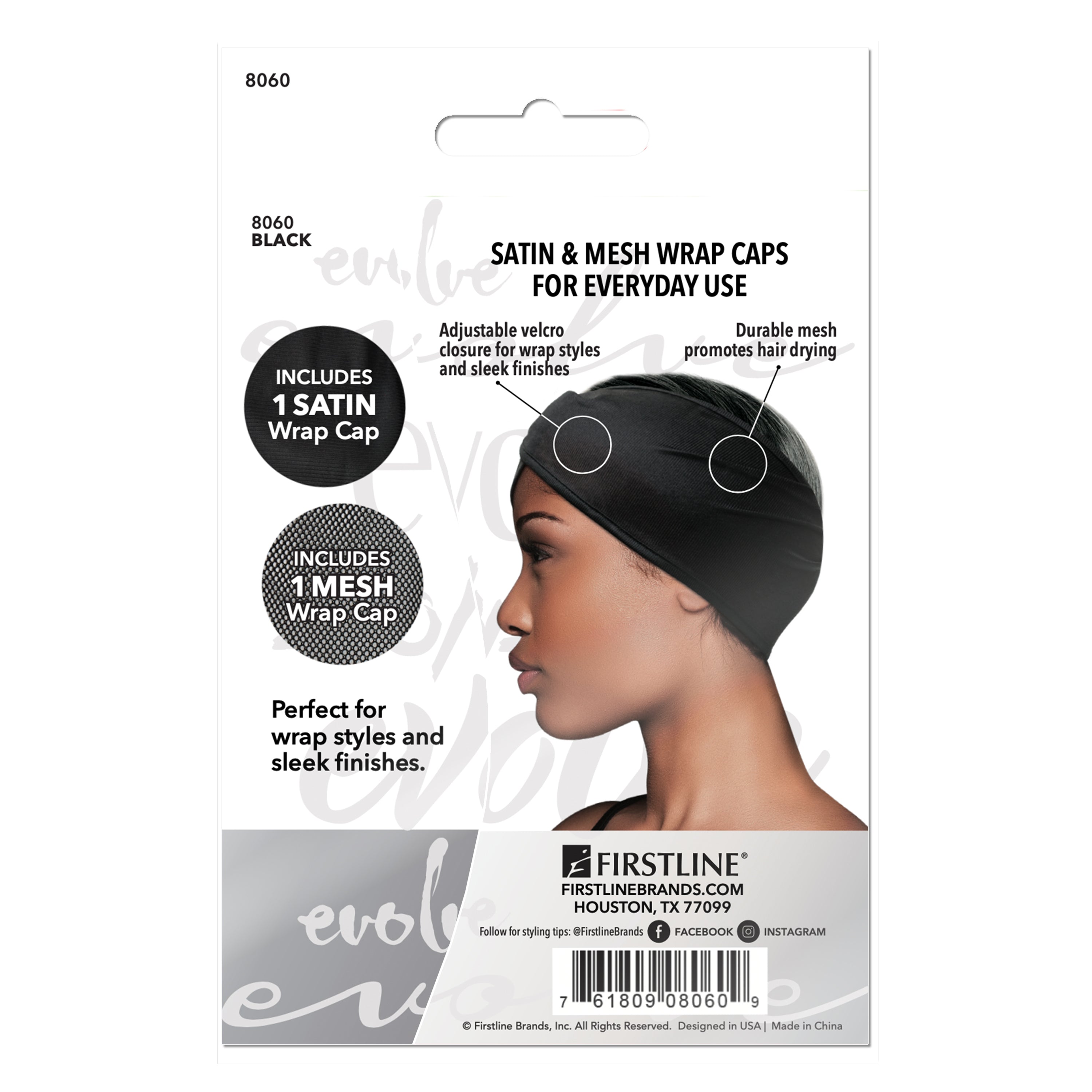 Evolve®Satin & Mesh Wrap Cap 2-Pack, Black 8060 – Firstline Brands